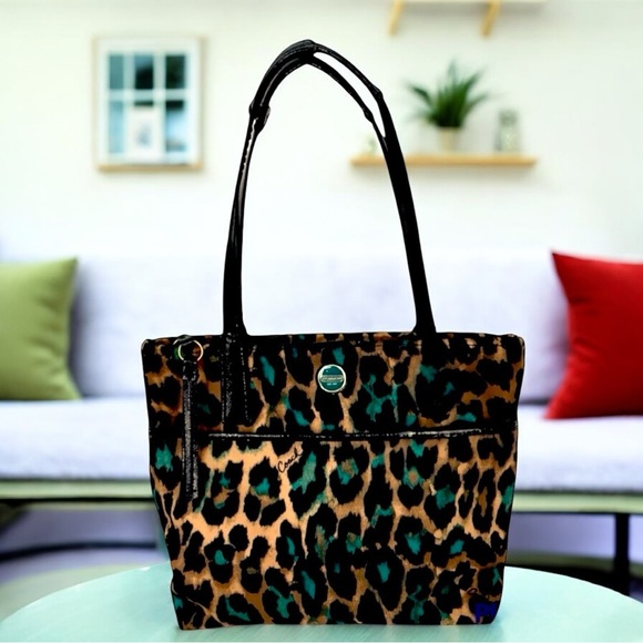 Coach | Bags | Coach Ocelot Leopard Print Tote Bag With Teal Black Tan ...